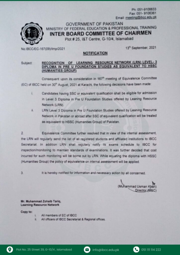 Recognition of LEARNING RESORCE NETWORK (LRN LEVEL-3) – Inter Boards ...