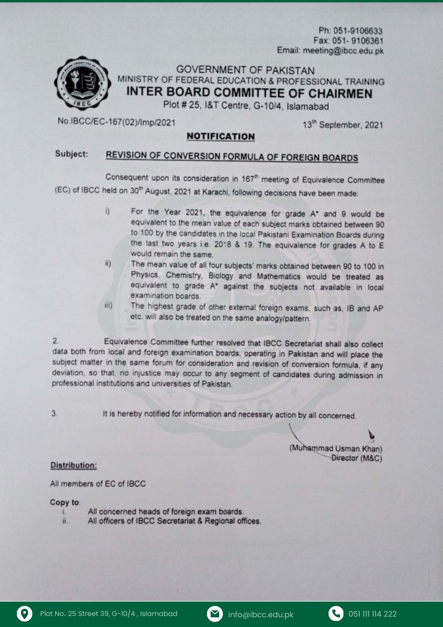 Revision of Conversion Formula – Inter Boards Coordination Commission ...