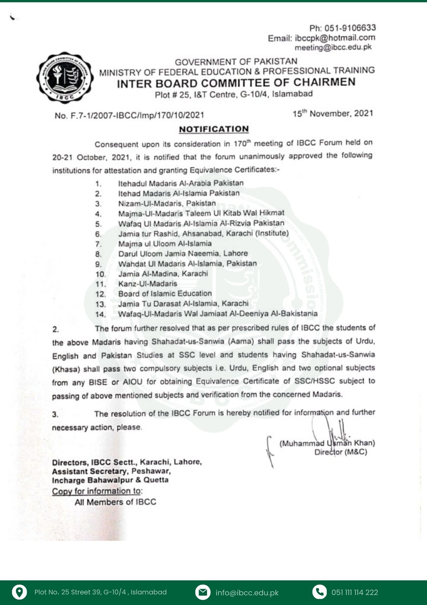Equivalence & Attestation of new Approved Madaris – Inter Boards ...
