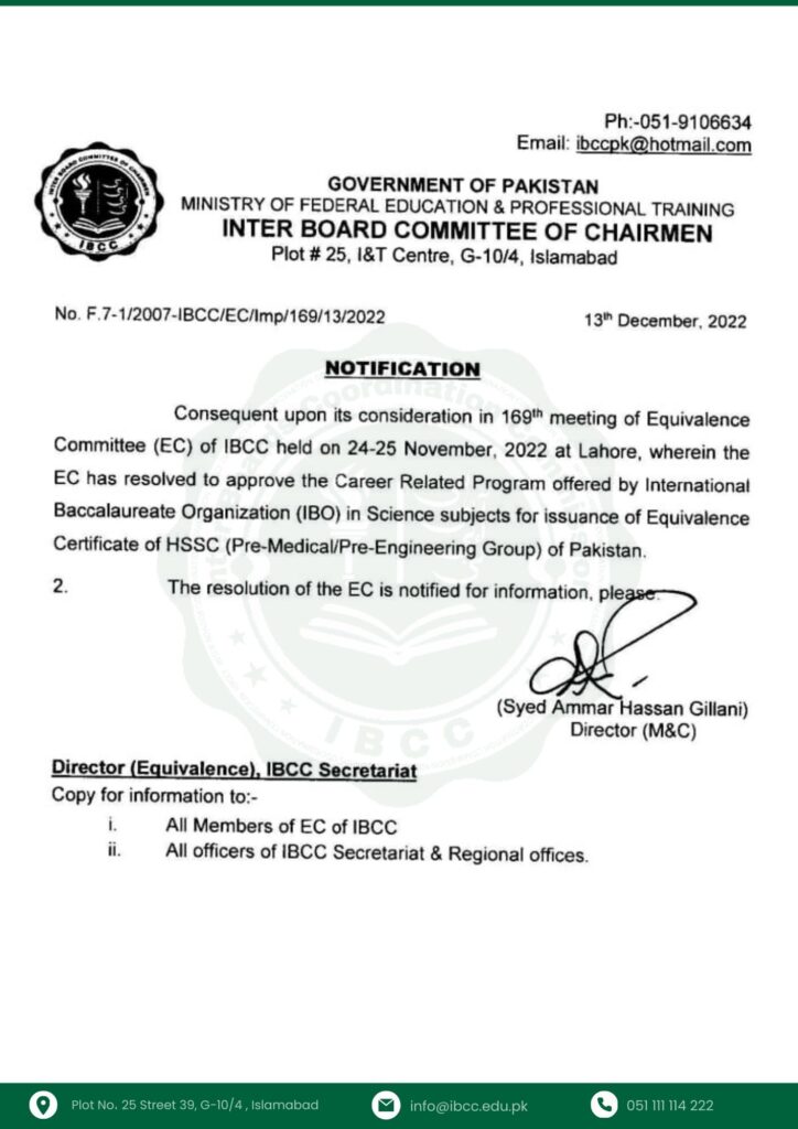 Career Related Program Offered by INTERNATIONAL BACCALAUREATE(IBO ...