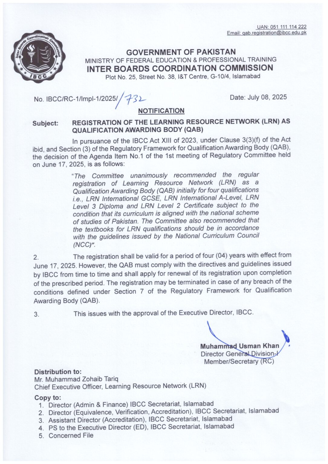 Registration of Learning Resource Network (LRN) as Qualification ...